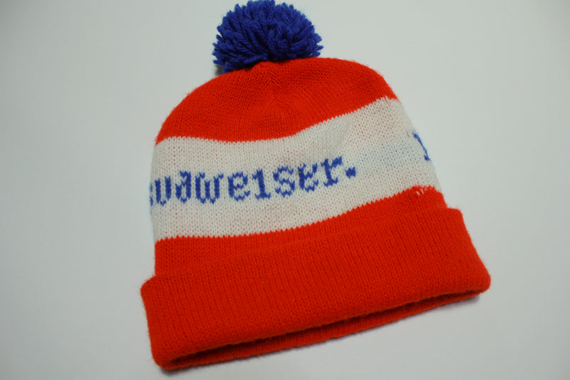 Budweiser Beer Knit Stocking Snow Cap Hat Beanie With Tassel Ball Vint ...