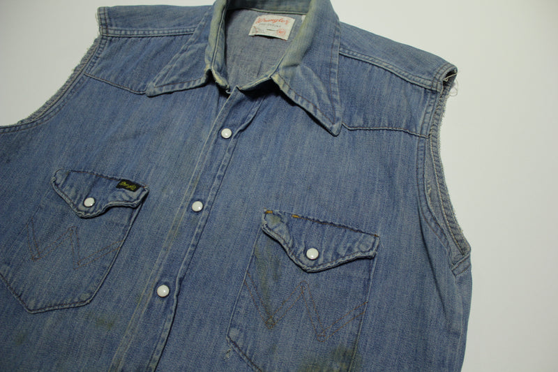 Wrangler Pre Shrunk Denim Chambray Long Tails Made in USA Pearl Snap V ...